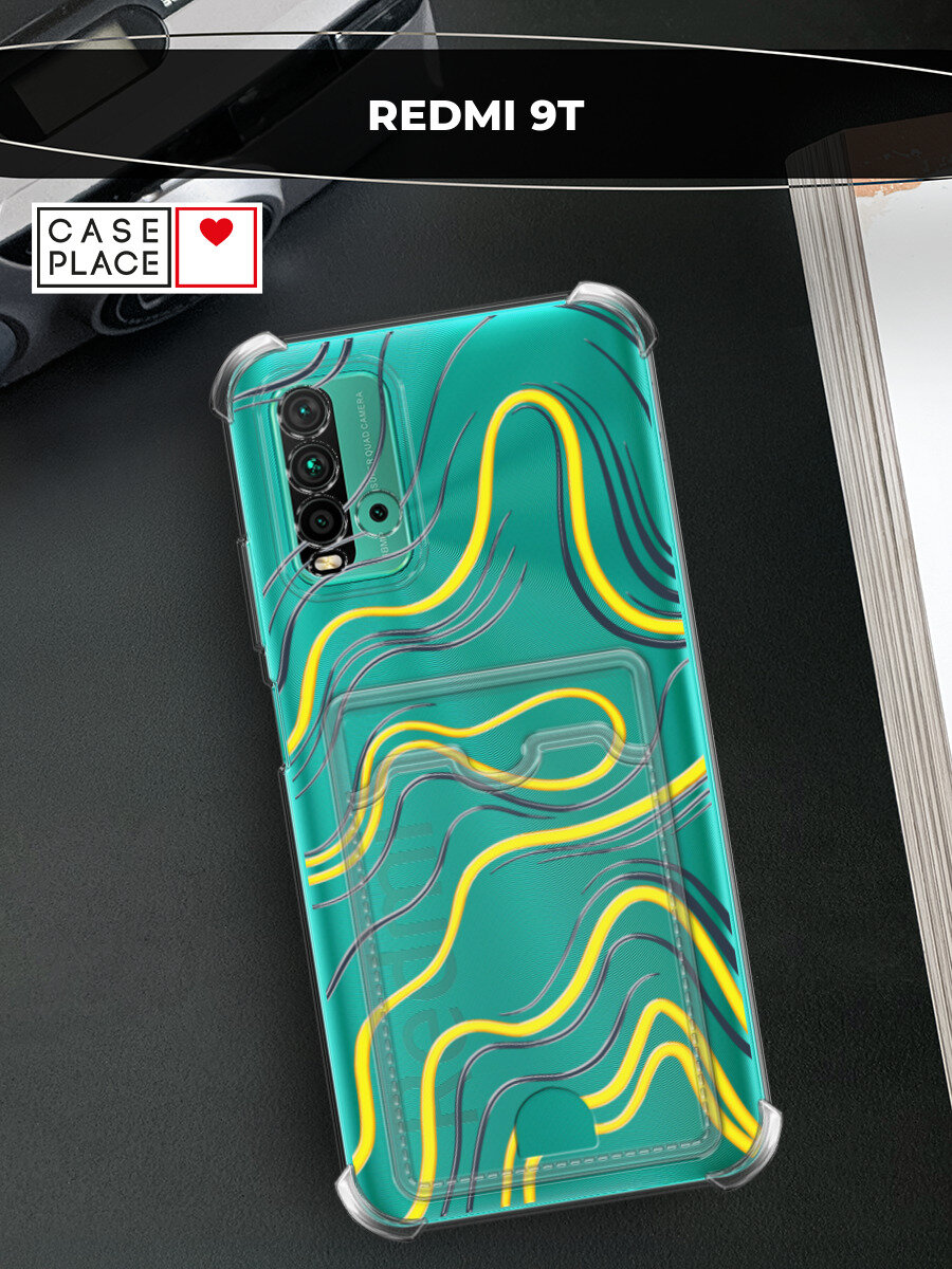 Чехол на Xiaomi Redmi 9T (Сяоми Редми 9Т) с картой и принтом Золотые нити