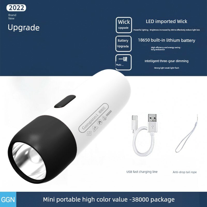 USB-заряжаемый светодиодный фонарик с ярким светом, большим радиусом действия, P38000 люменов, черно-белый цвет для