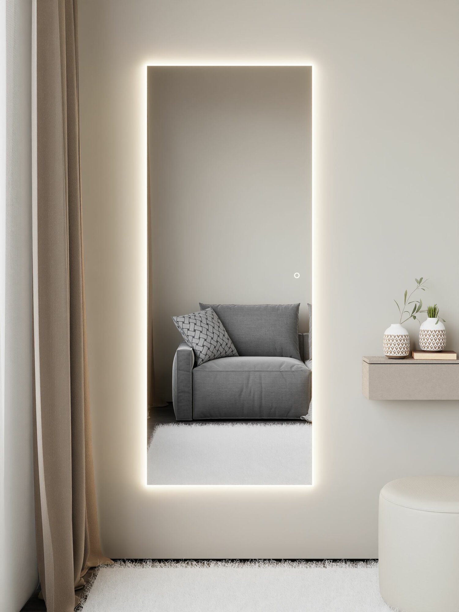 Зеркало настенное 160х60 см. BLX MIRROR без рамы интерьерное с подсветкой сенсорное