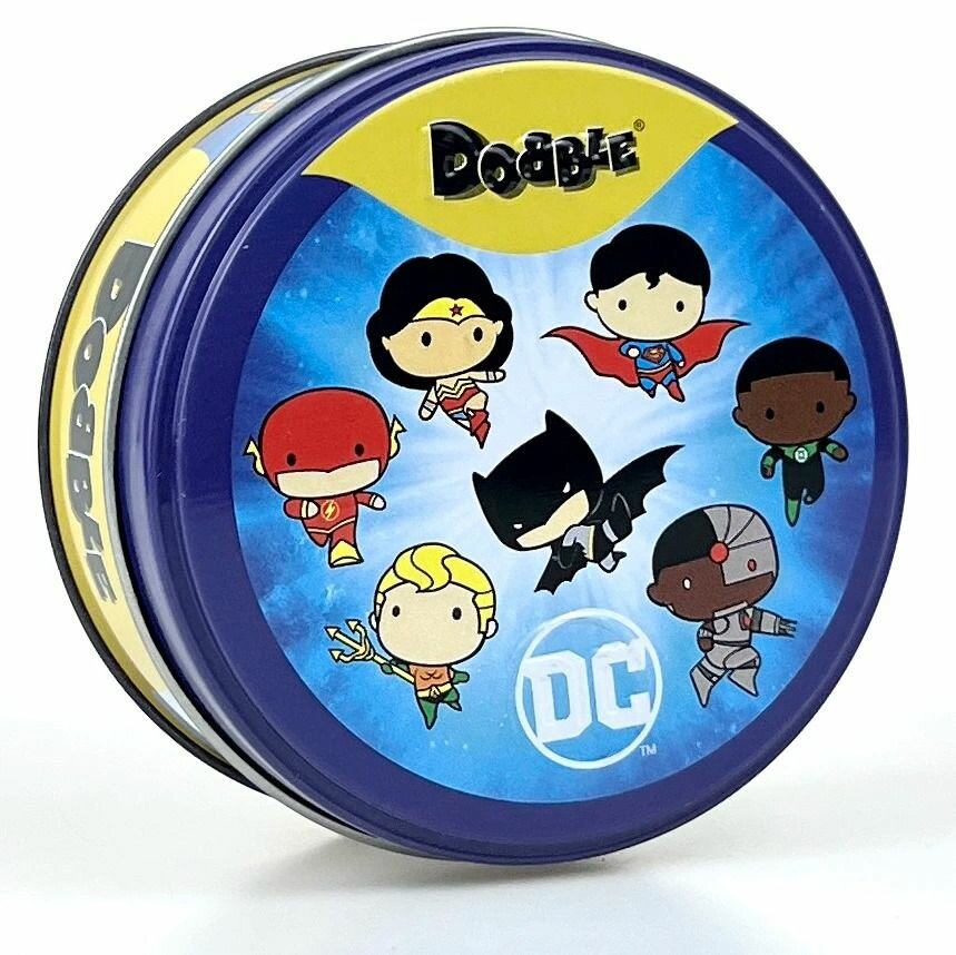 Настольная игра Dobble (Доббл) карточная игра на внимательность и реакцию, компактный набор в жестяной баночке, 55 карт, идеальна в дорогу и для детских праздников