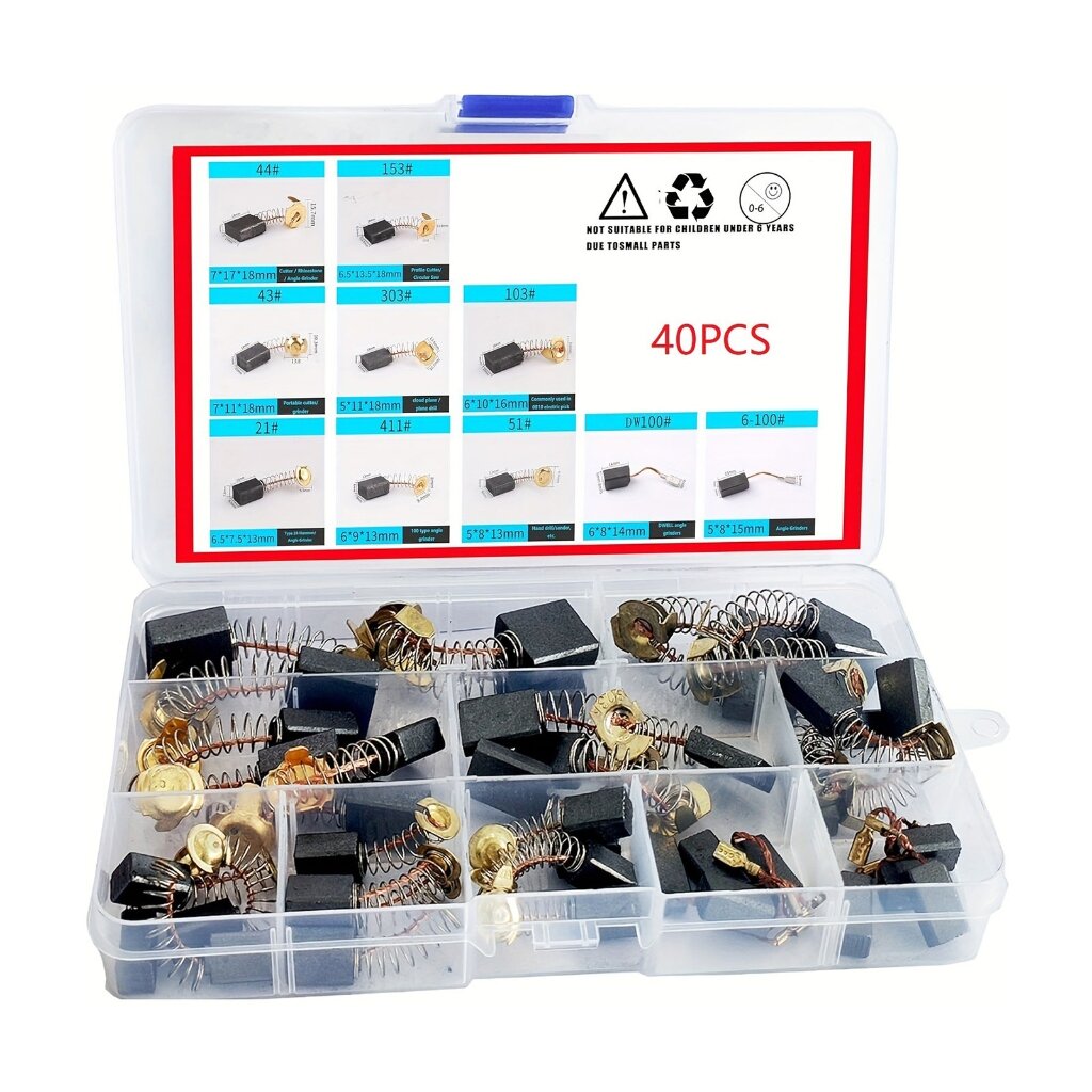 40 шт. Электродвигательный двигатель углеродные щетки комплект для замены электрон инструмента с 10 размерами подходящего ремонта упражнений