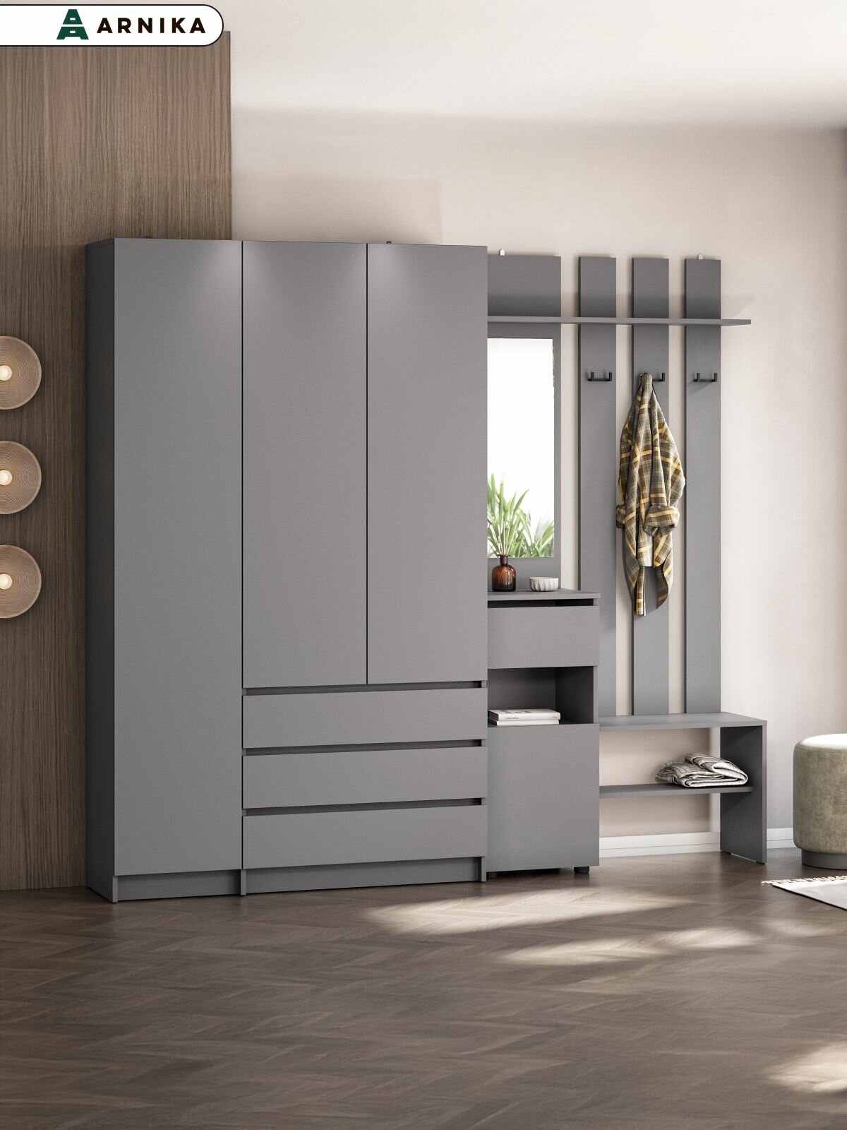 Прихожая ARNIKA "Бали", ЛДСП, цвет графит, высота 2 м, ширина 38 см