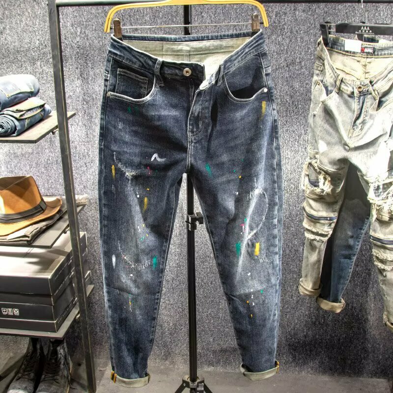 Тренд RONG CH Мужские Джинсы Европейские Печать Потертые Звезда Вышивка Слим Деним, Размер_33