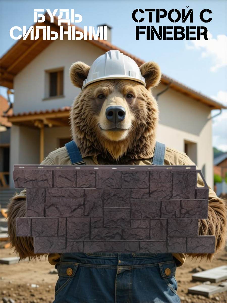 Фасадные панели Fineber "Камень дикий", полипропилен, коричневый цвет, 10шт