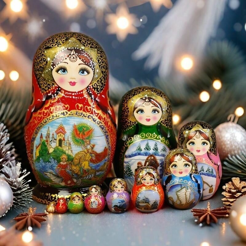 Эксклюзивный набор 10 деревянных матрешек