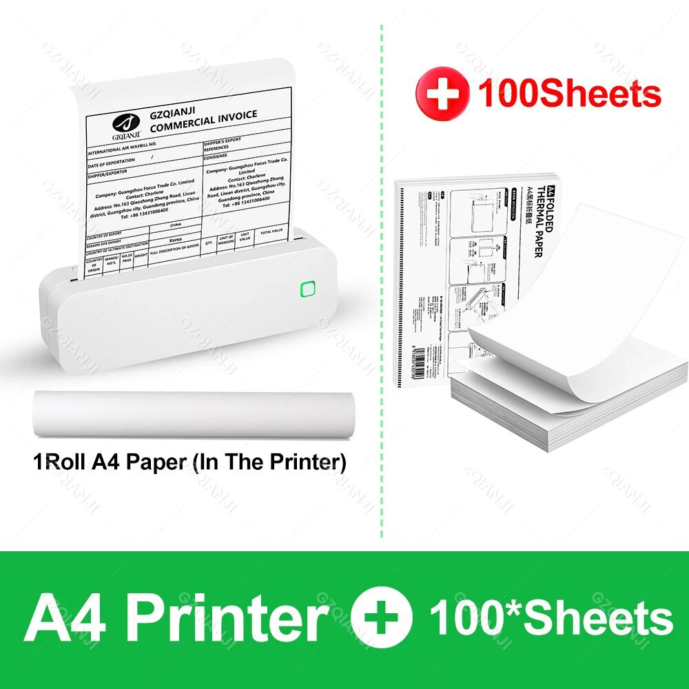 Портативный термопринтер формата А4, беспроводной для путешествий и домашних работ, бесчернильная мобильная Bluetooth-печать, совместимая с Android iOS