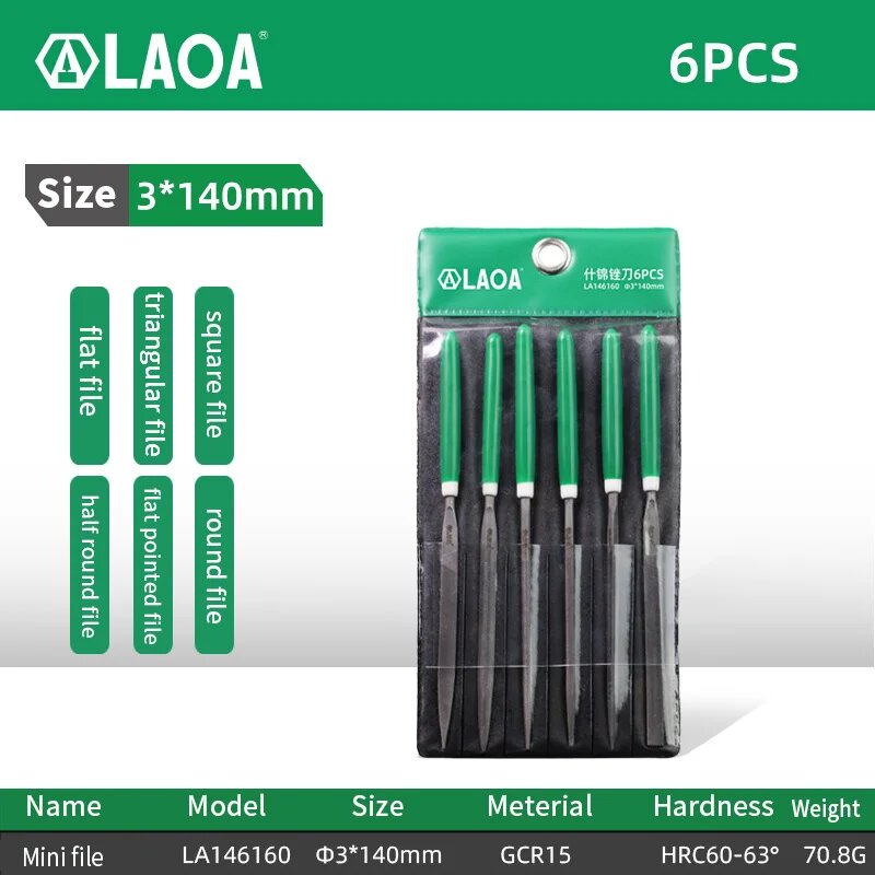 LAOA набор мини-файлов 6pcs, 3x140mm, LA146160