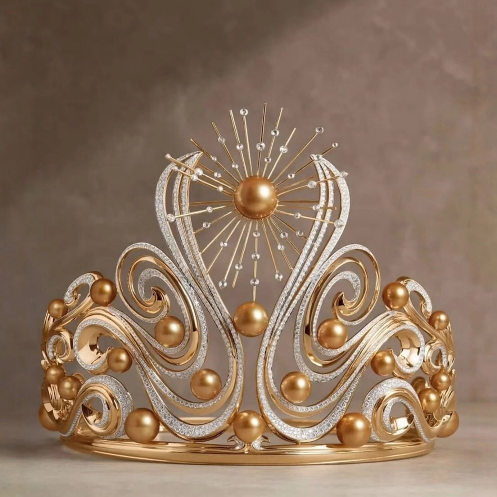 Золотая диадема из сплава с стразами