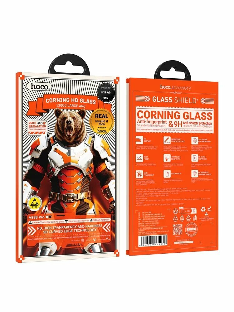 HOCO стекло для iPhone Air, Bear Shield series Corning full screen HD tempered glass Black