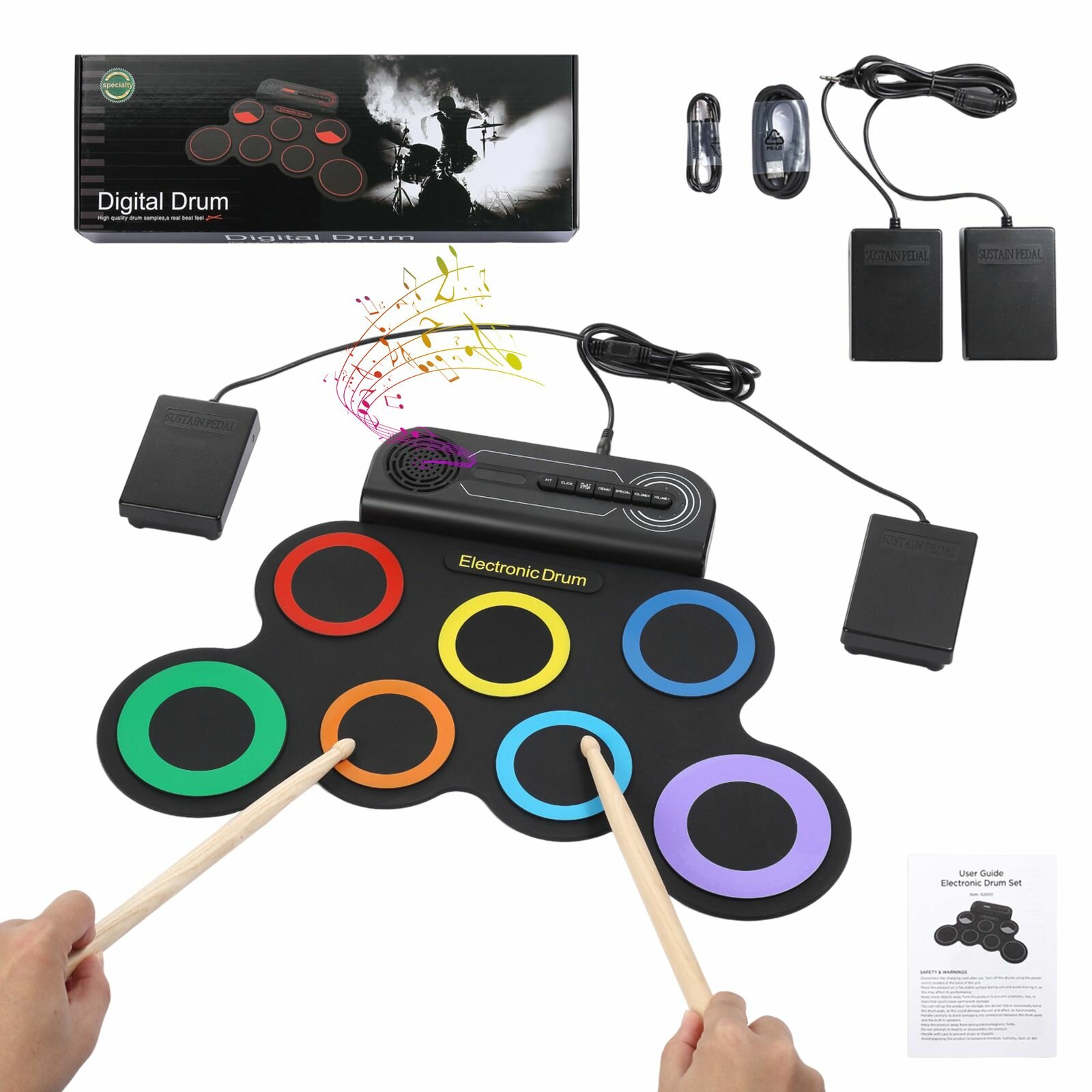 Электронные барабаны с силиконовыми пэдами, multicolor