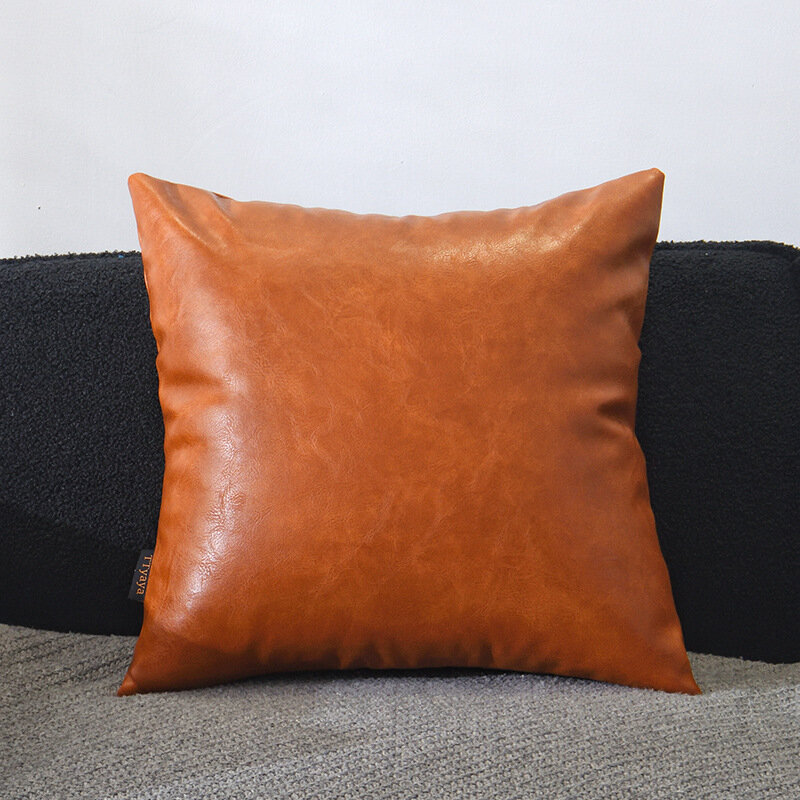 Однотонная ретро кожаная подушка PU ультратонкая мягкая кожа текстура коровьей кожи декоративная подушка для дивана с возможностью настройки
