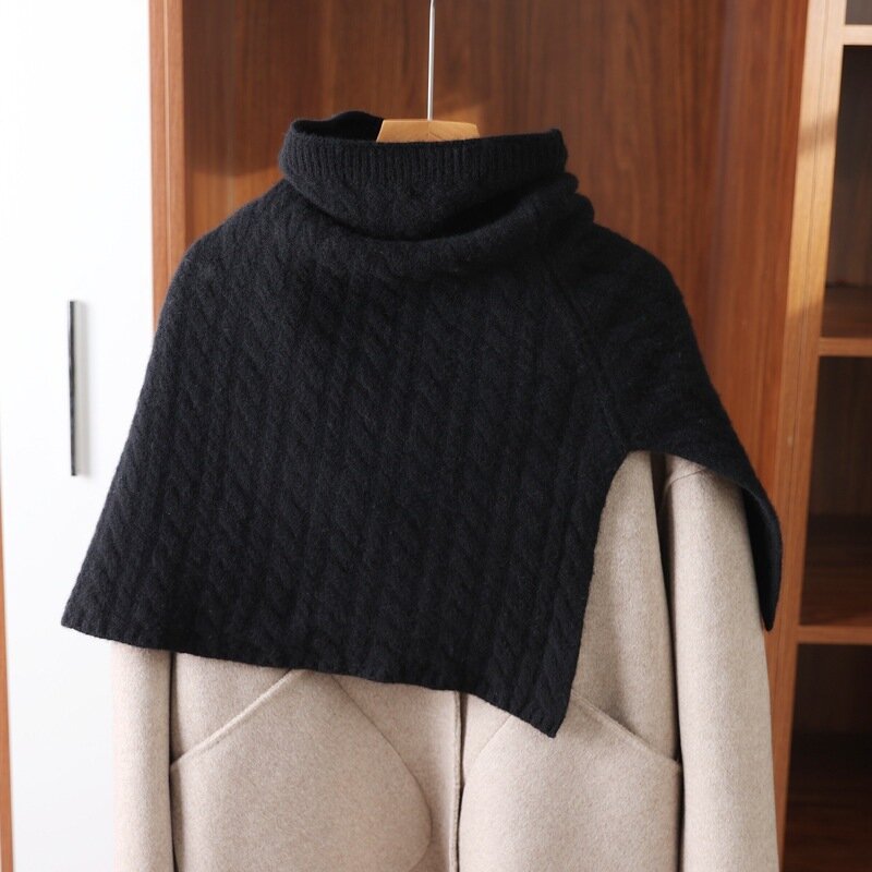 Новая осенне-зимняя 100% шерстяная пуловерная шаль с кабельной вязкой, теплая вязаная накидка