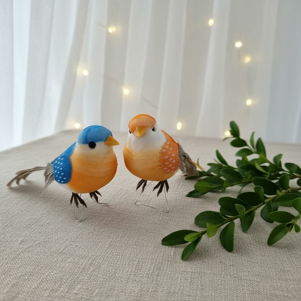 Птички декоративные с лапками. На металлической ножке.2 шт. Цвет синий/оранжевый