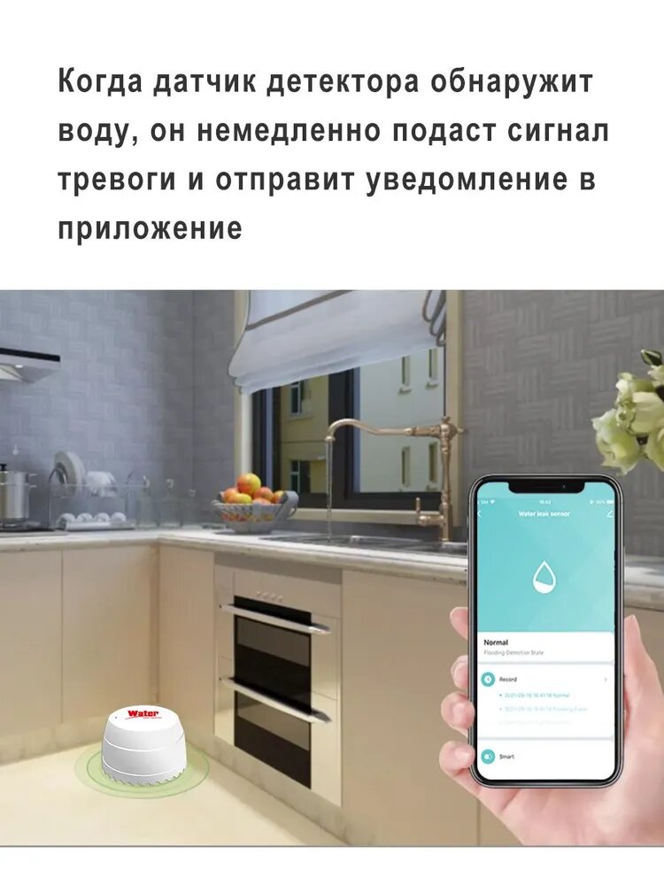 Датчик умного дома Water Leak Detector, Wi-Fi, уведомление на телефон, Tuya — фото 1
