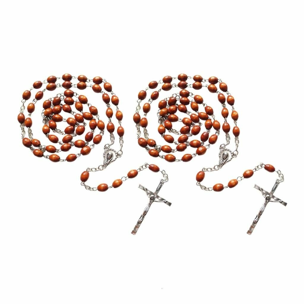 Деревянные чётки с крестом для молитвы, тёмно-коричневый