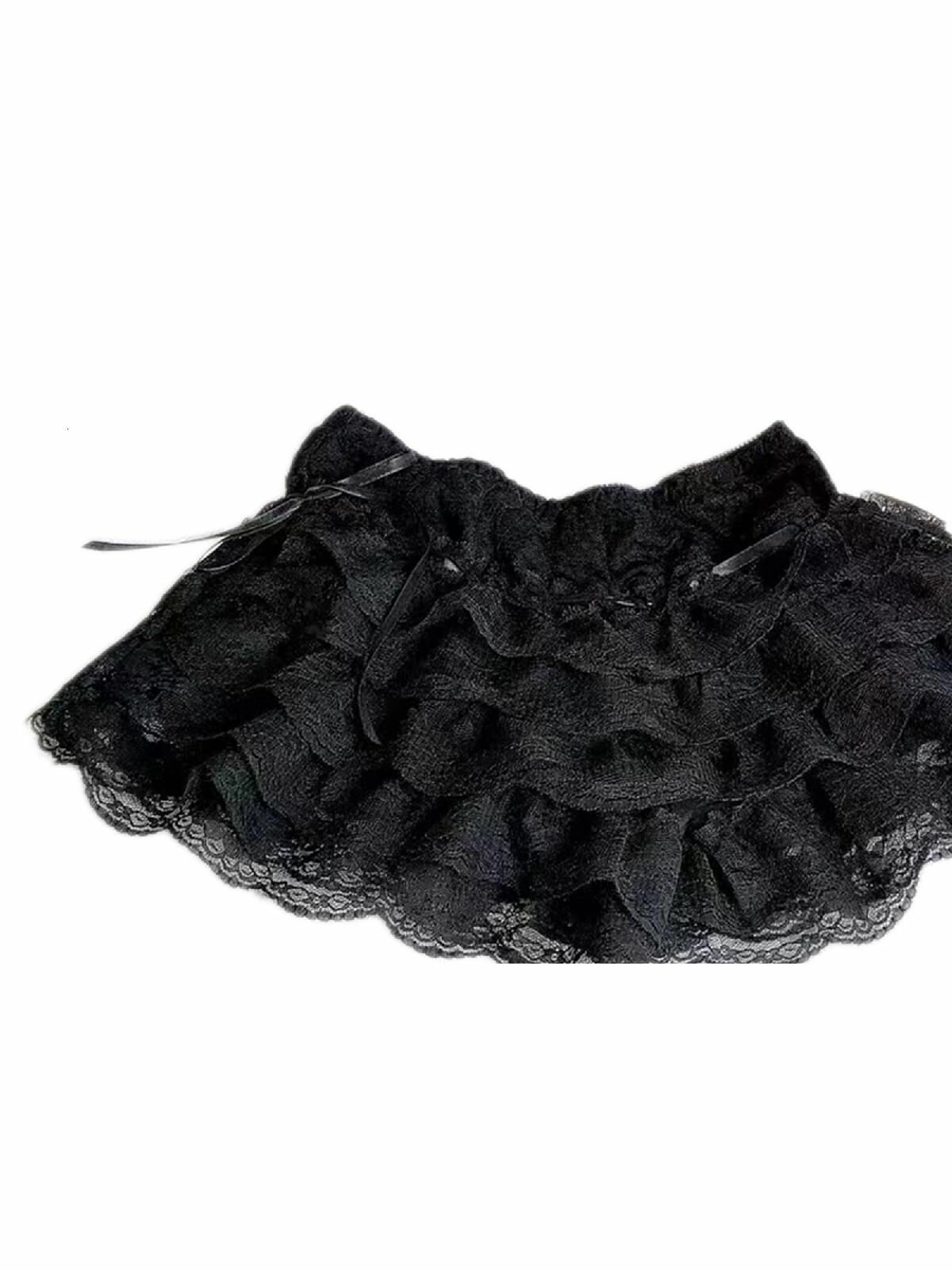 Женские кружевные шортики с рюшами, Черный