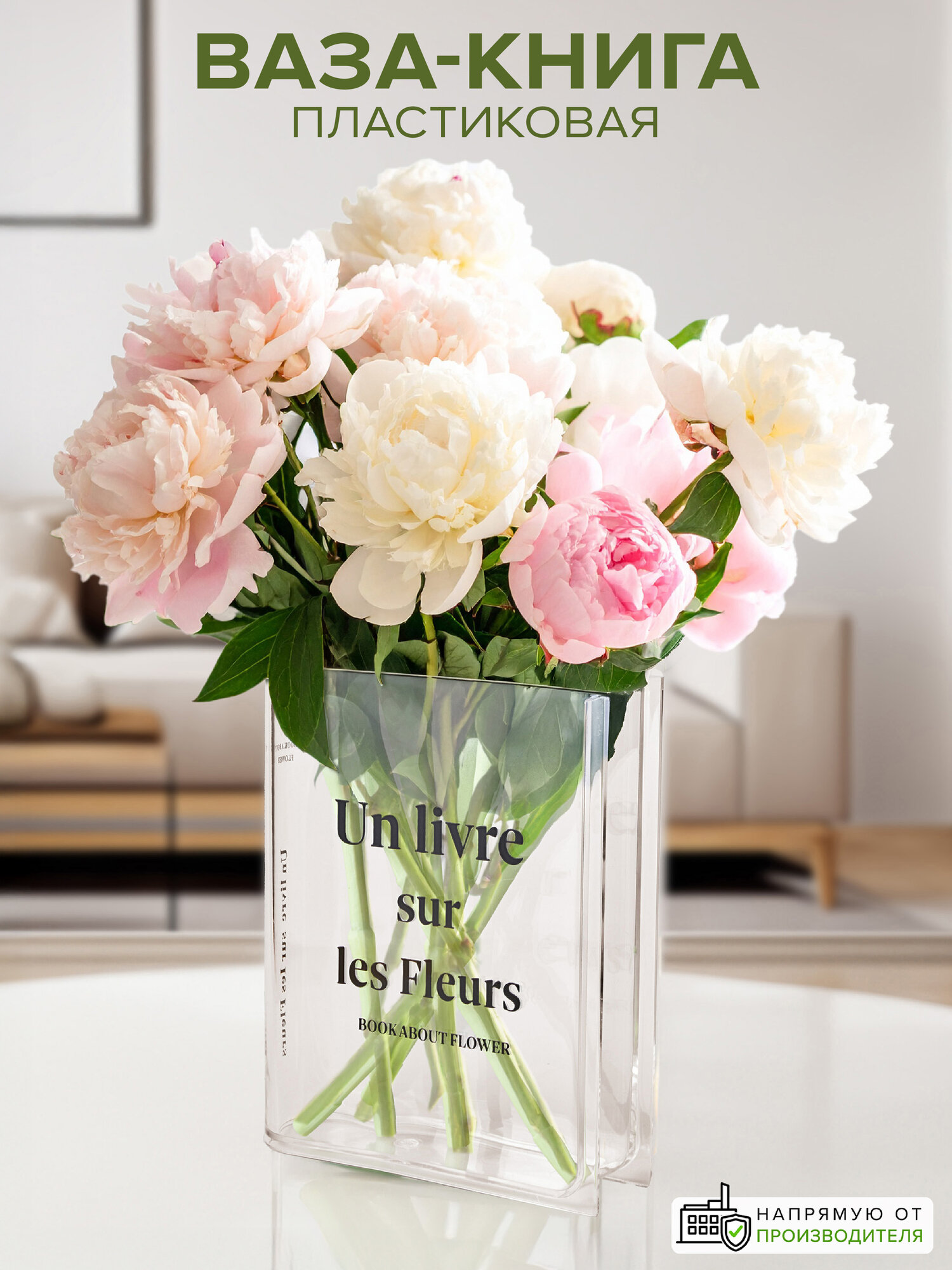 Эксклюзивная прозрачная вазакнига 18х15х4 см из пластика