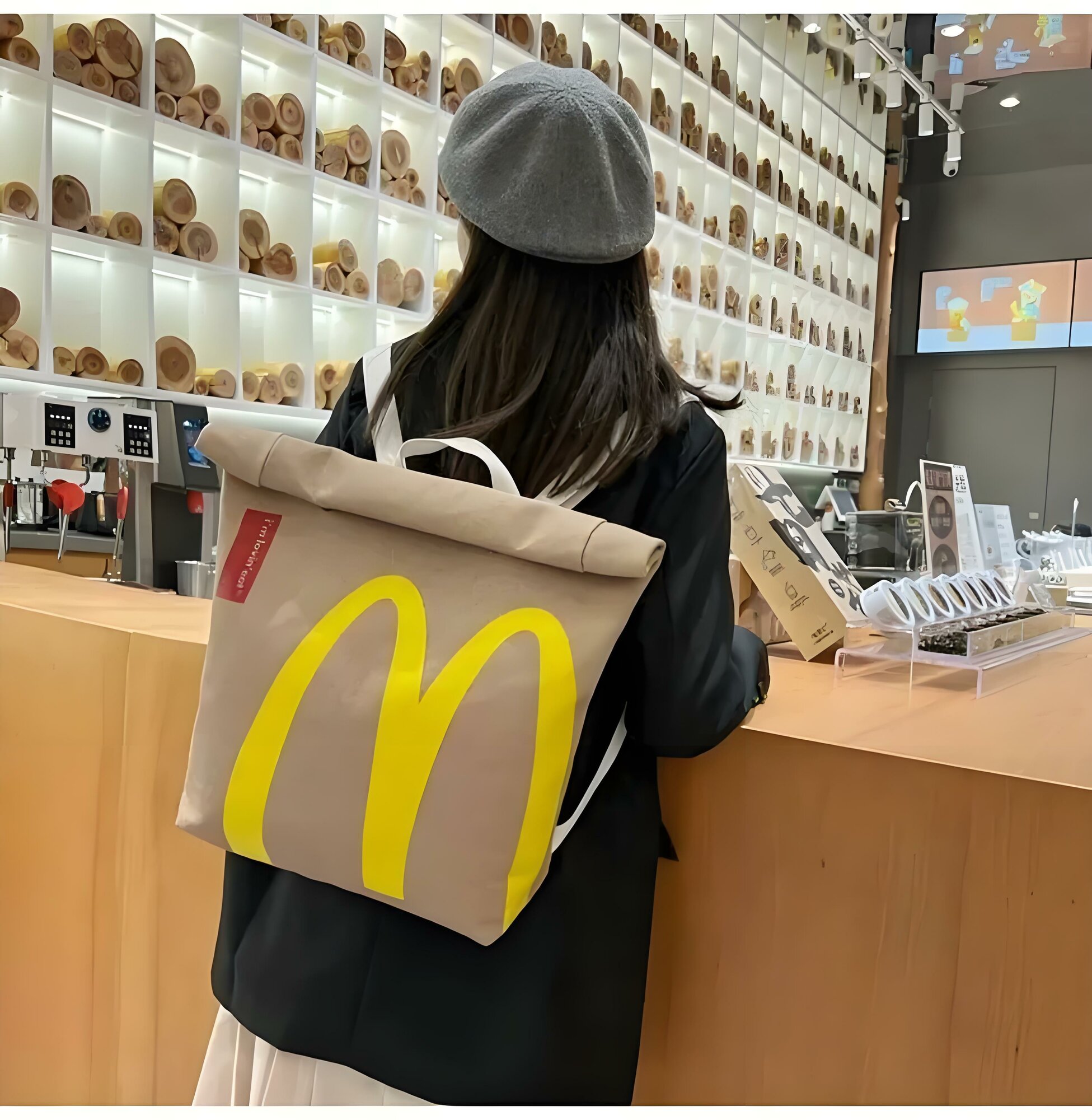 Рюкзак McDonald's, нейлон, магнитный замок, 35x14 см, цвет хаки (Цвет товара: Khaki; Ширина: 14 см)