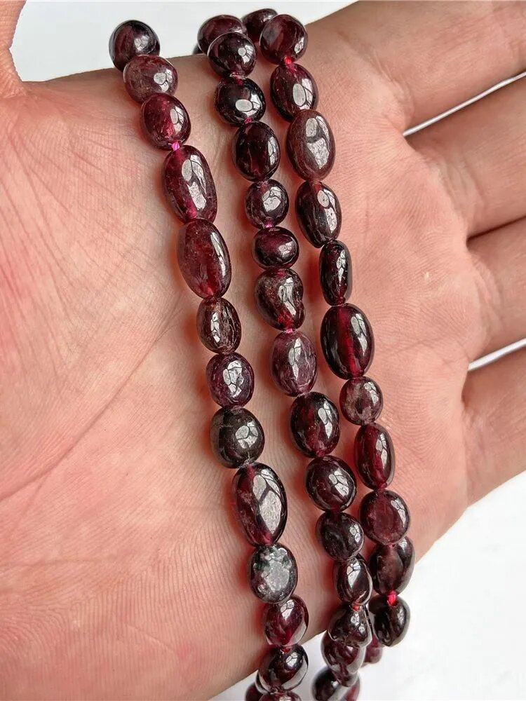 Бусины из натурального гранат камня, неправильной овальной формы, красный, размер 6-8 мм, 38 см