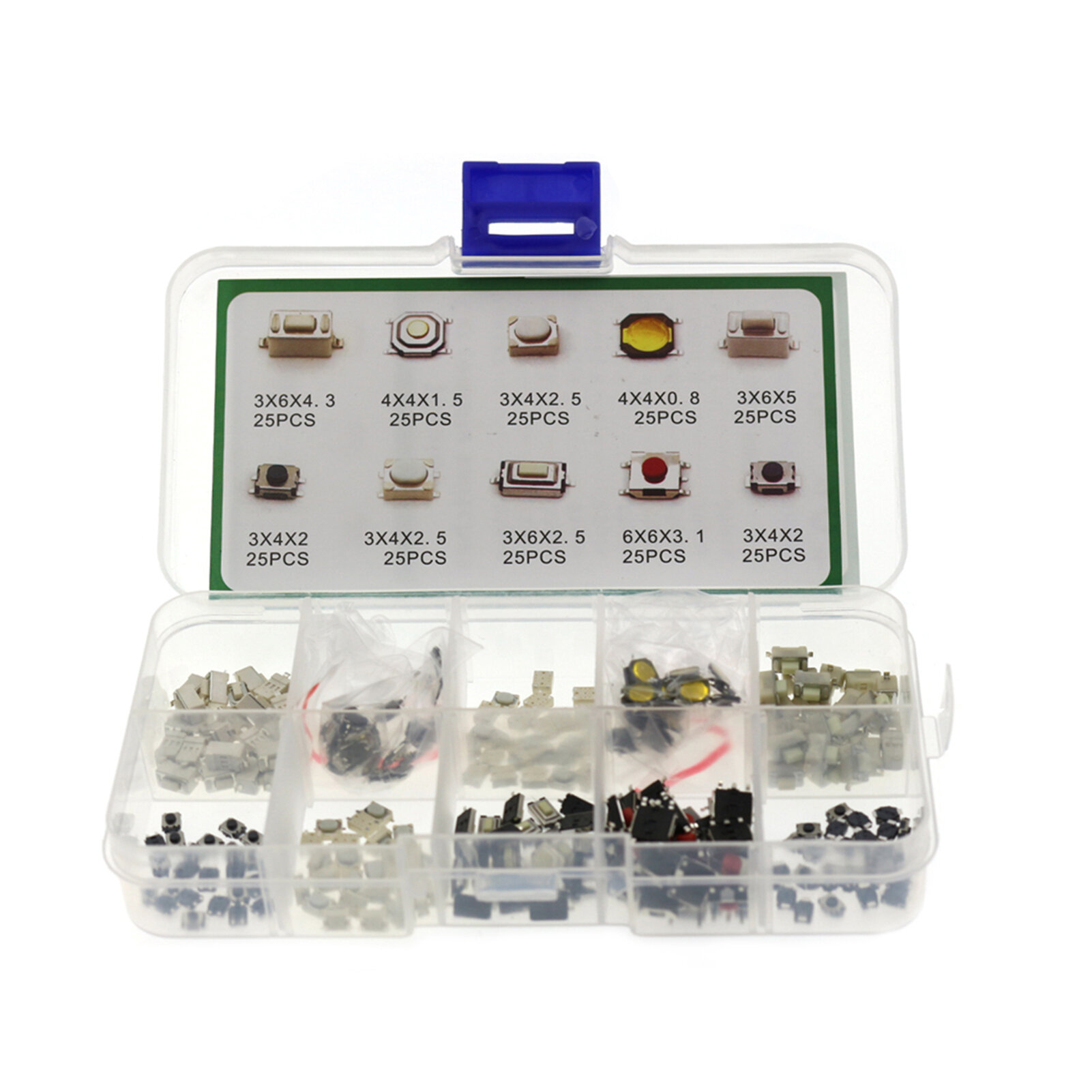 250 шт. 10 типов тактильных пусковых переключателей набор для автомобильных пультов дистанционного управления набор инструментов для самодельного изготовления аксессуары с разнообразной коробкой для хранения портативный Многоцветный 50шт 3*4*2мм 50шт