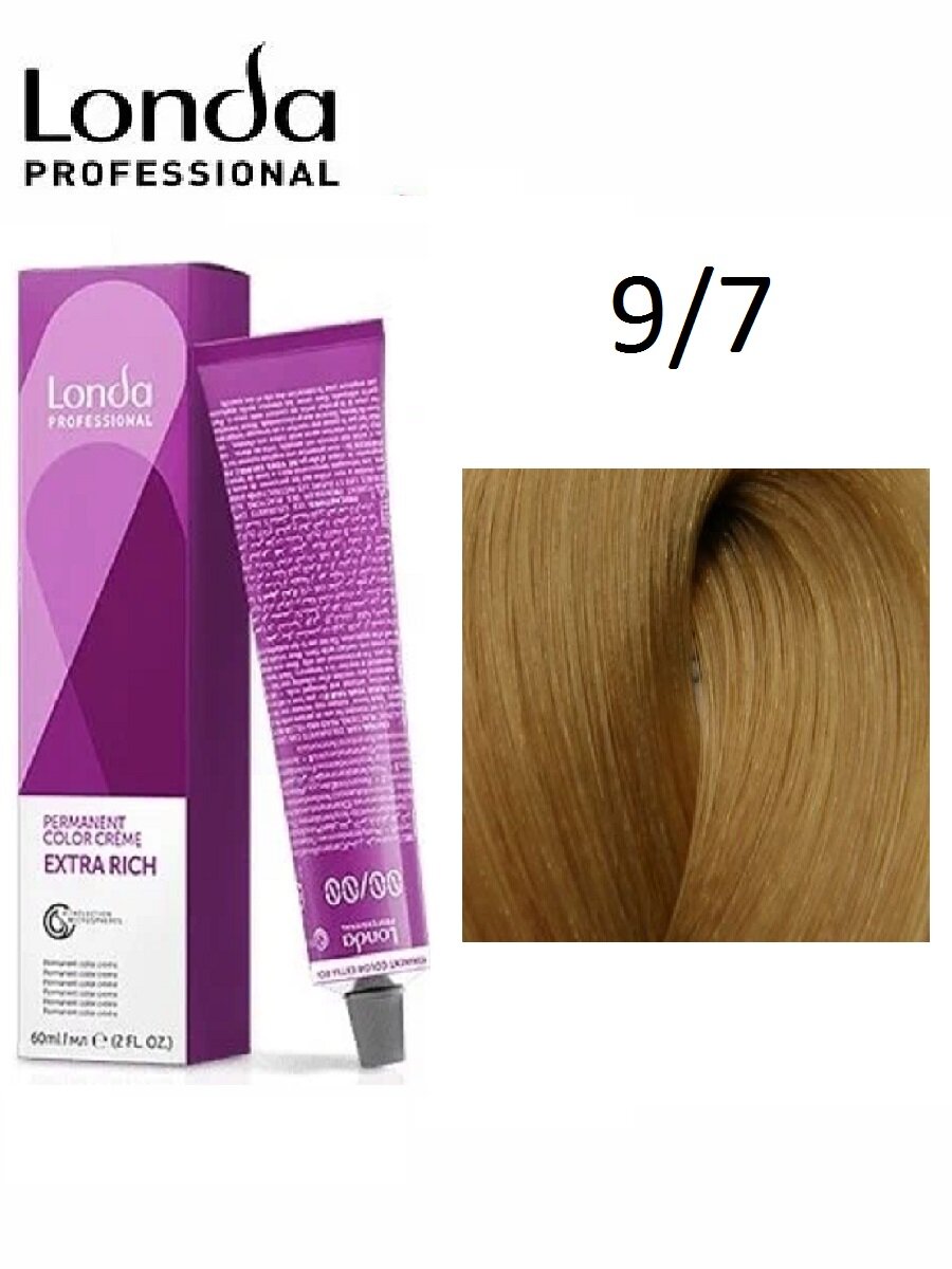 Londa Professional 9/7 Стойкая крем-краска Londacolor Creme Extra Rich, очень светлый блонд коричневый, 60 мл