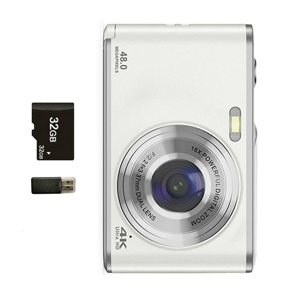 Цифровая камера 4K, 48 МП, с передней и задней камерой, Белый