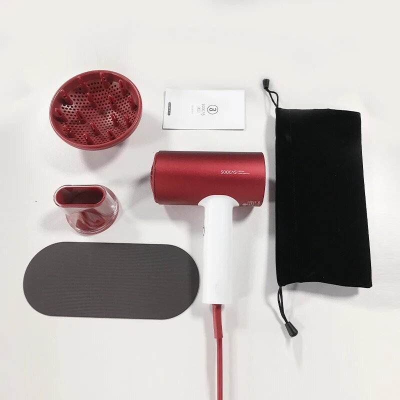 SOOCAS H5 красный фен для волос 1800 Вт ЕС, H5 Red and adapter