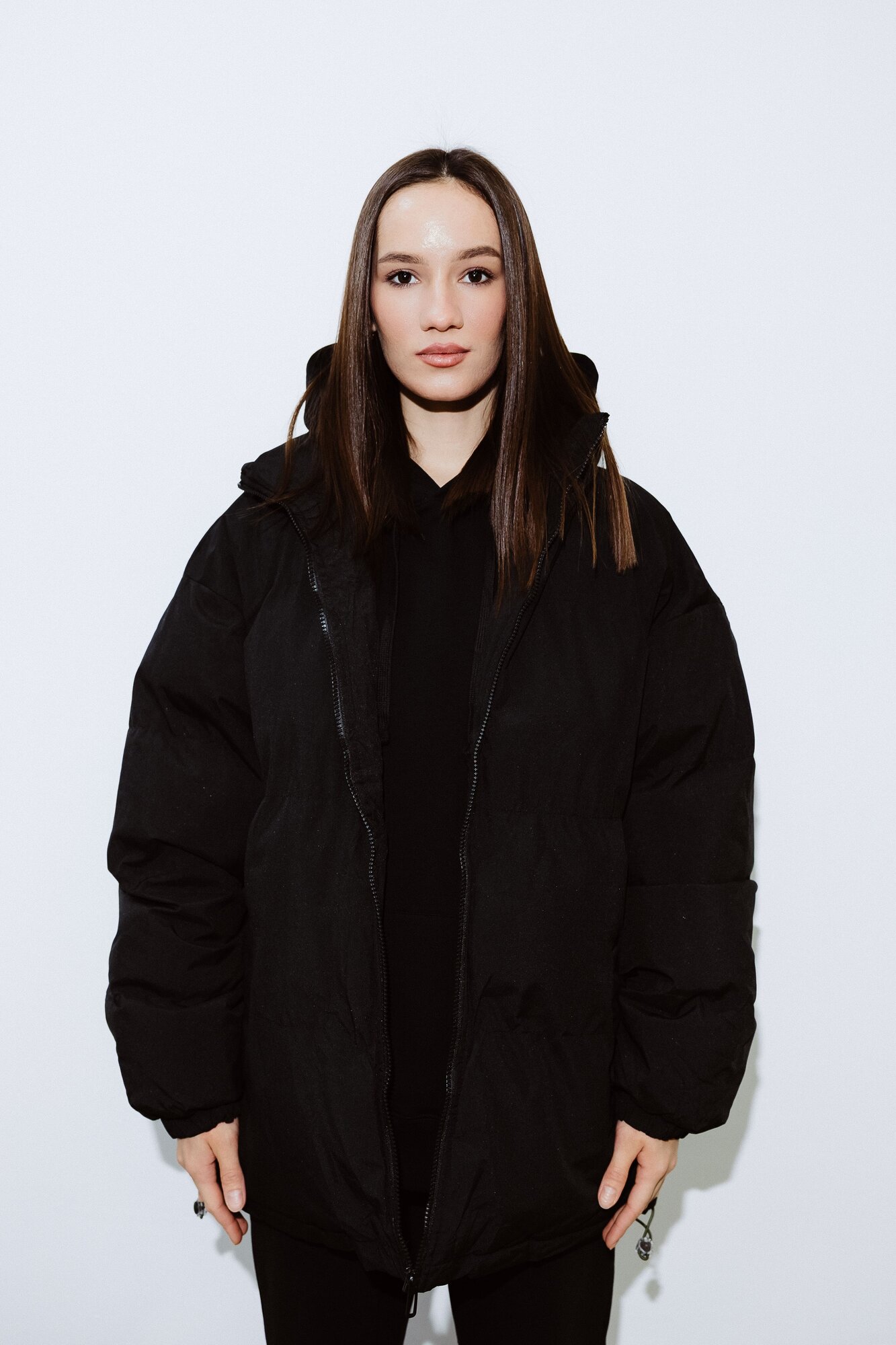 Куртка  парка женская оверсайз черная на замке