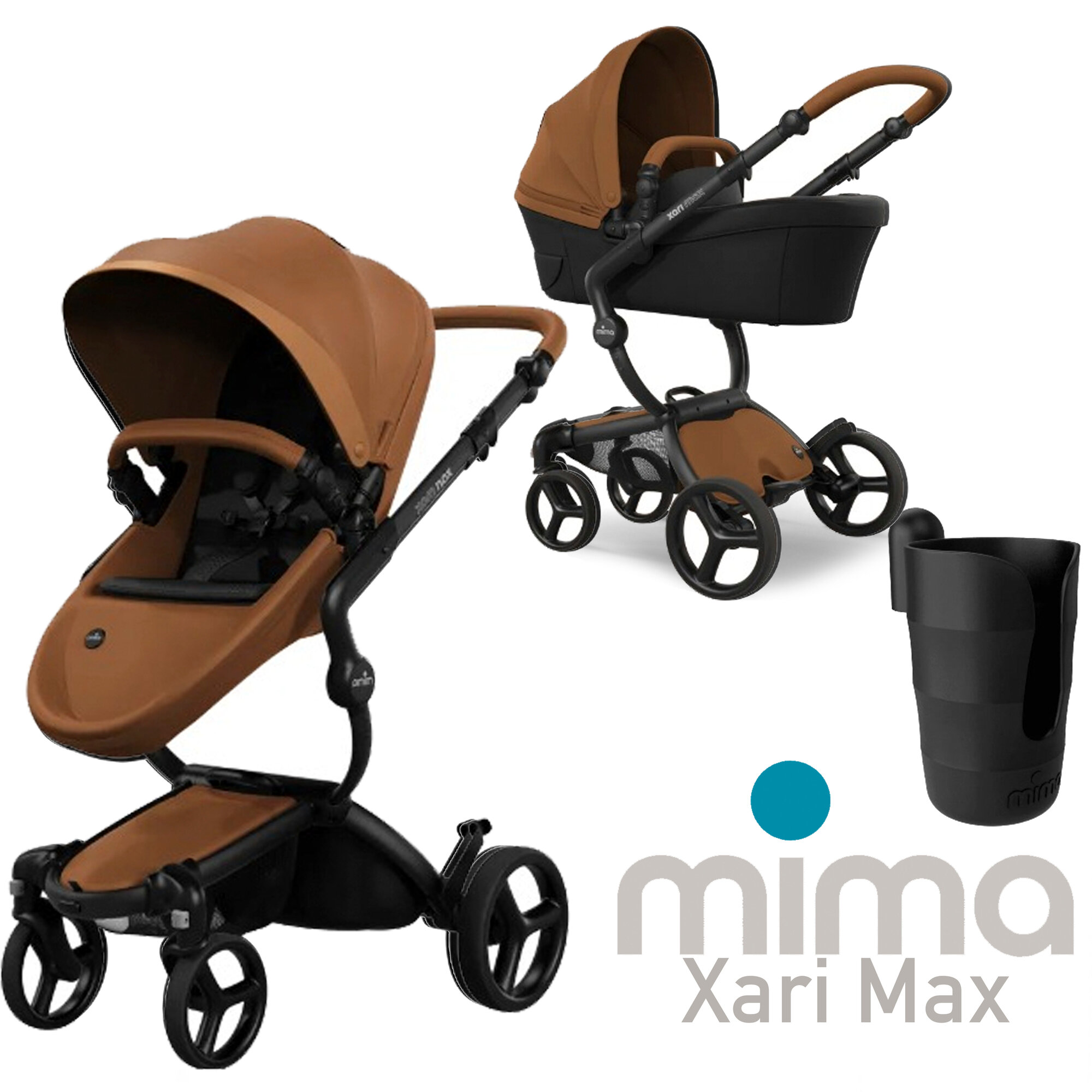 Коляска 2 в 1 Mima Xari MAX Black/Camel/blk + подстаканник
