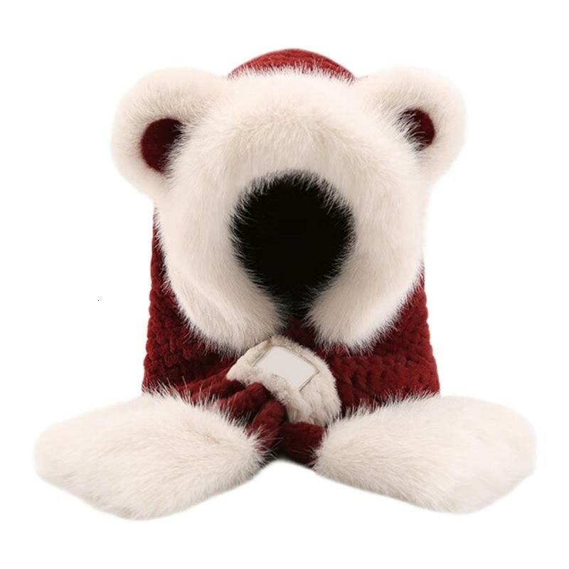 Шарф-шапка с ушками зайца для женщин и подростков, красный