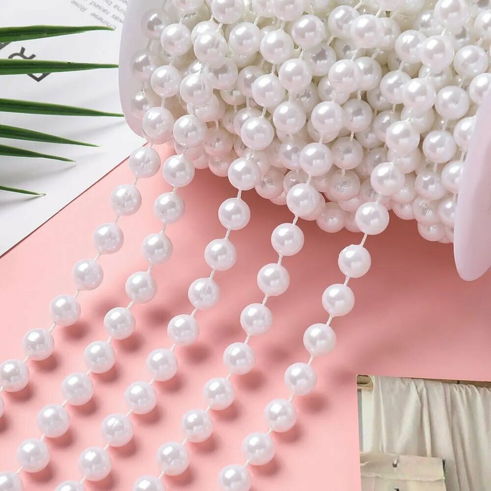 Жемчуг на леске, 10 мм, 2 метров , цвет белый