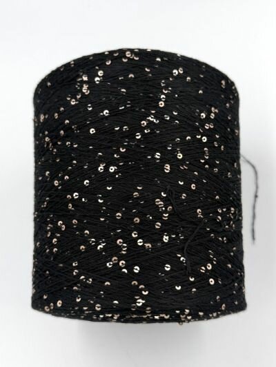 Пряжа Пайетки 3мм на хлопке - 3-008мз черный с матовым золотом т5г (200г/1500м)