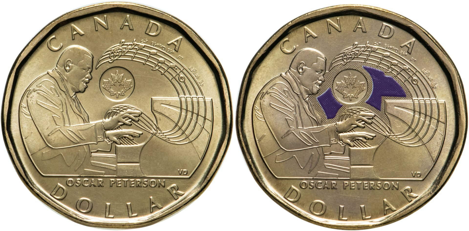 Канада набор из 2 монет 1 доллар 2022 "Оскар Питерсон", Сталь с латунным покрытием, в сохранности UNC