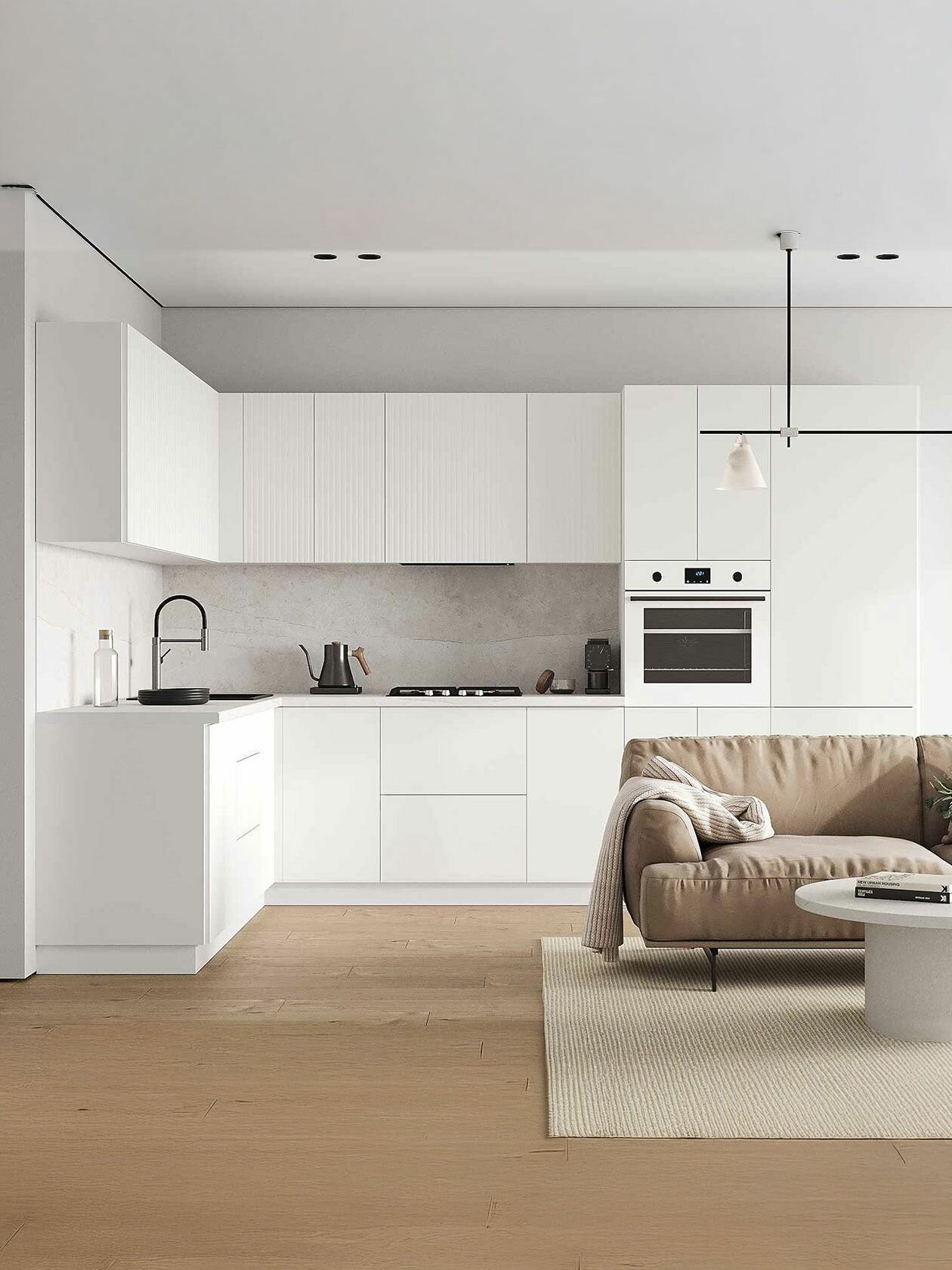 Кухонный гарнитур угловой Комби 3.2х2.2 м, мебель для дома и кухни, Белый / Бланж