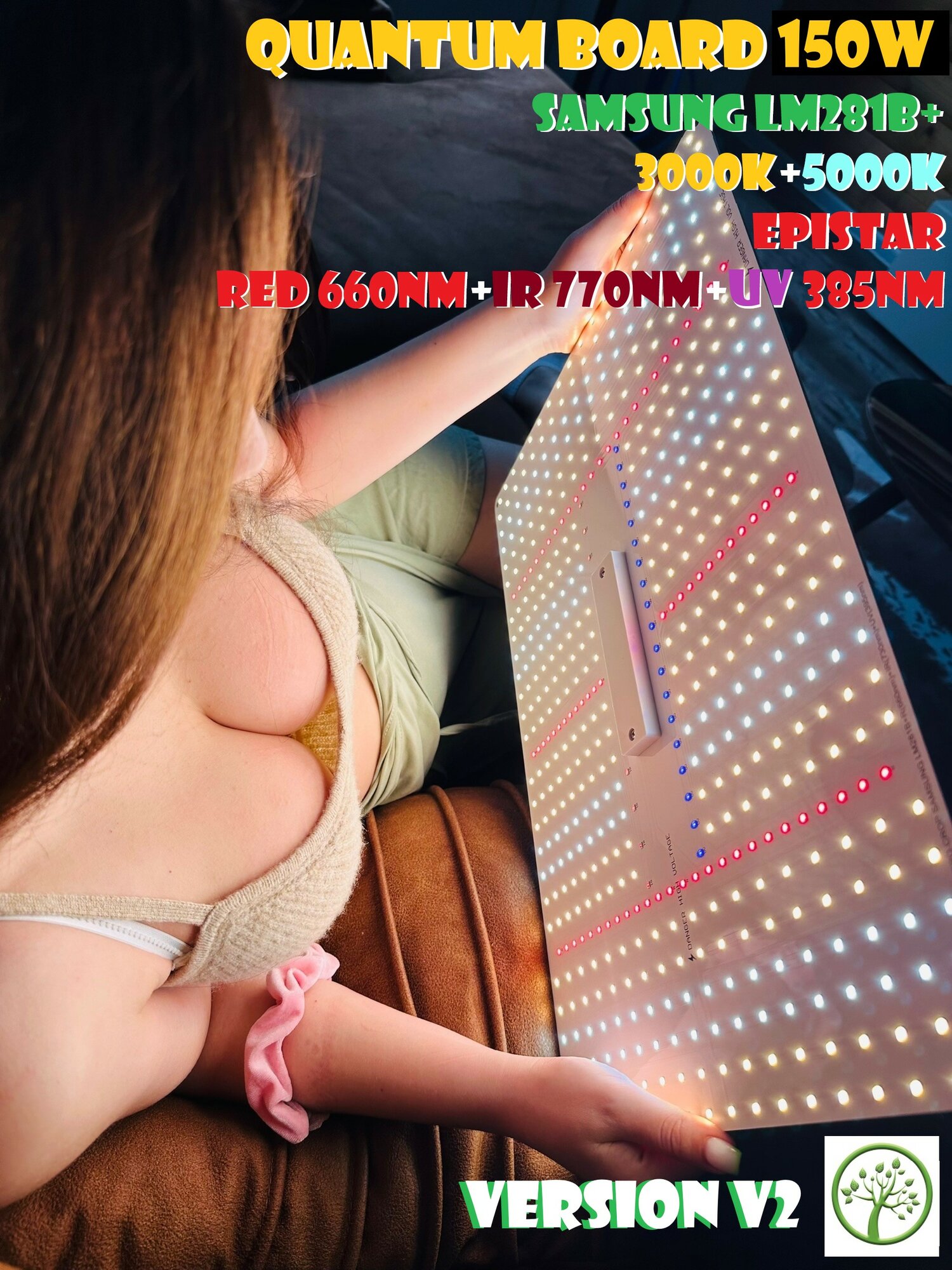 ФитоСветильник для растений 150 реальных ватт / Фитолампа Quantum board Квантум борд 150 ватт, Диоды Samsung LM281B 288мм-2шт 5000к 3500к