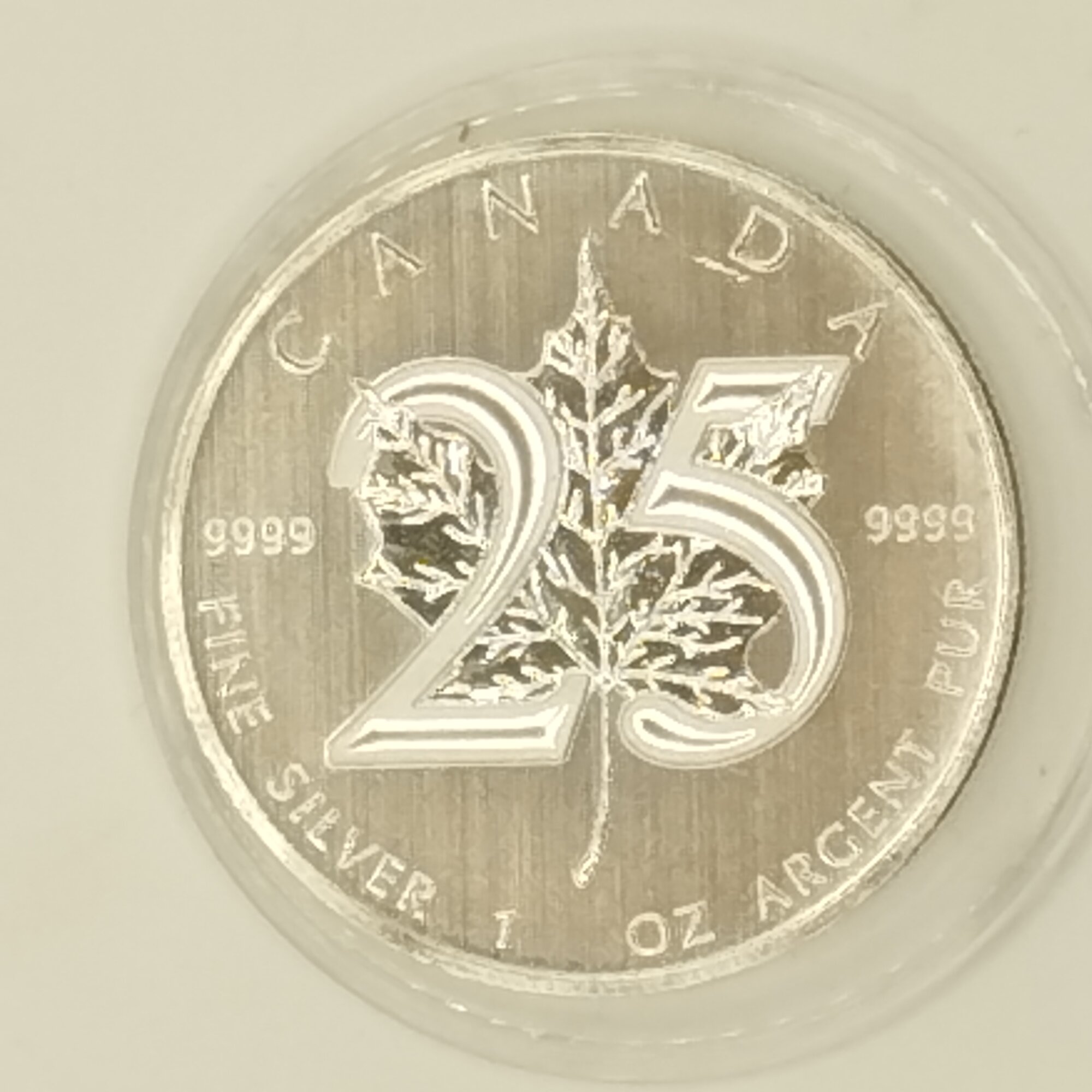 Монета Канада. 2013. 5 долларов. Кленовый лист - 25 годовщина серебряный клён. Ag 999. 31.1 g. BU. UNC