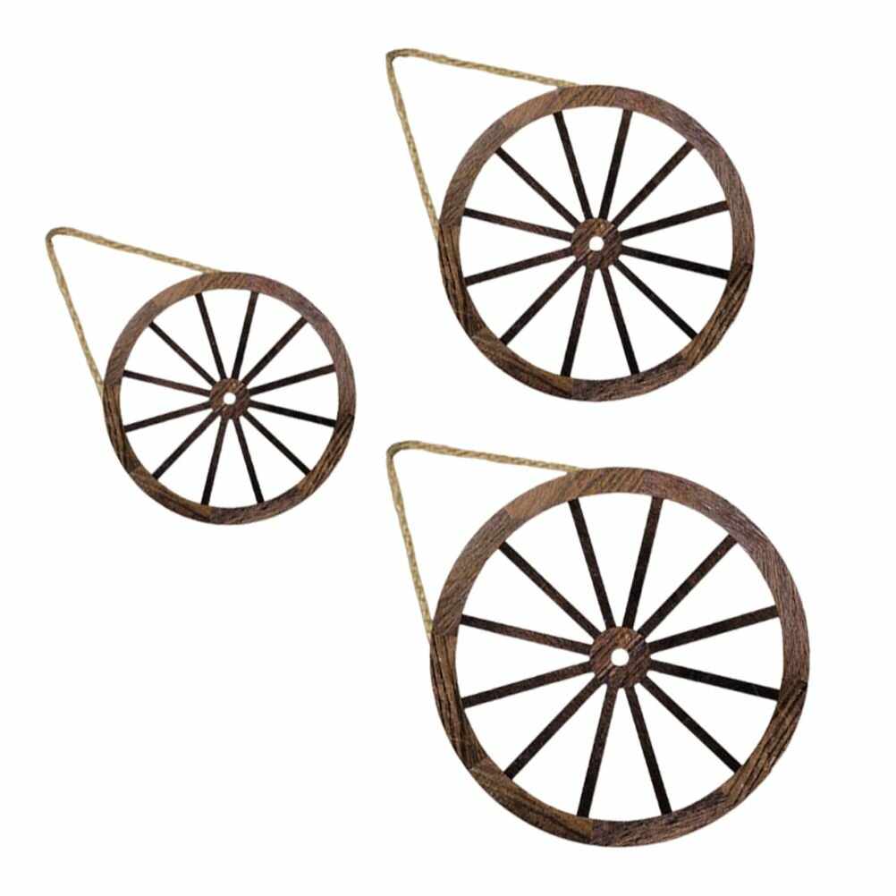 Деревянные ретро колеса от телеги с джутовым канатом для настенного декора в наборе из 3 шт