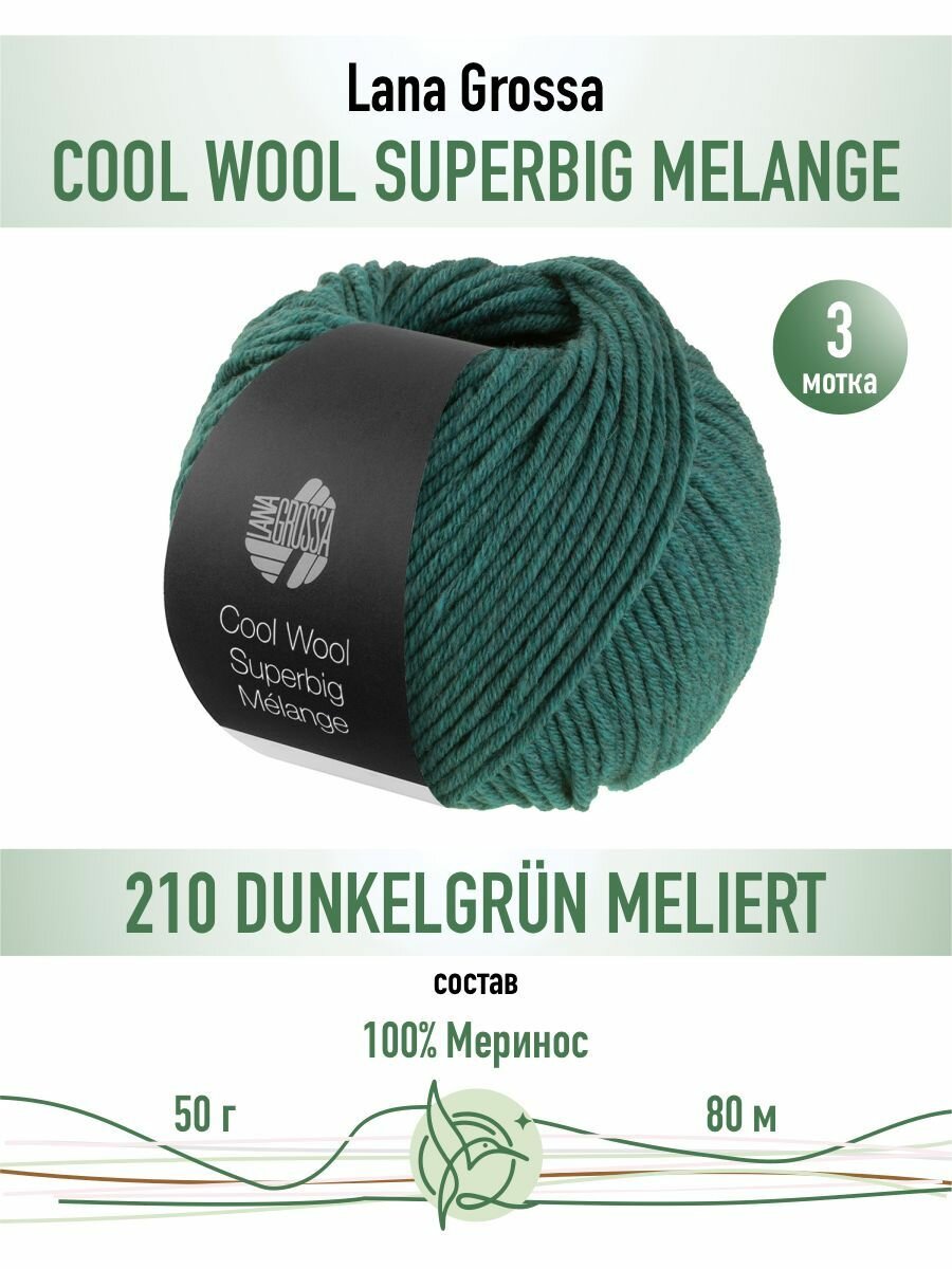Пряжа для вязания Lana Grossa Cool Wool Superbig Melange (210) 3 мотка по 50 г/80 м