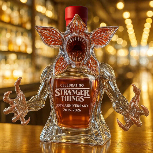 Виски Stranger Things: Коллекционная бутылка Demogorgon на 10-летие (2016-2026) — стеклянная сувенирная упаковка для коллекционеров и фанатов