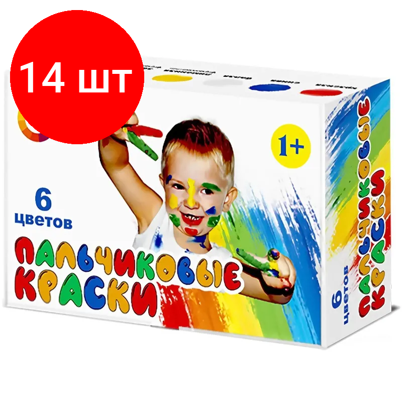Комплект 14 упаковок, Краски пальчиковые комб. Азбука Цвета набор 6цв. х40мл 91К-6.40-00