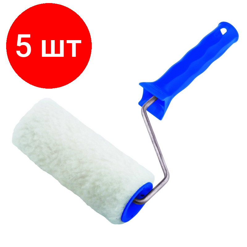 Комплект 5 штук, Валик с ручкой Сибртех 200 мм искусственный мех ворс 15 мм, 80113