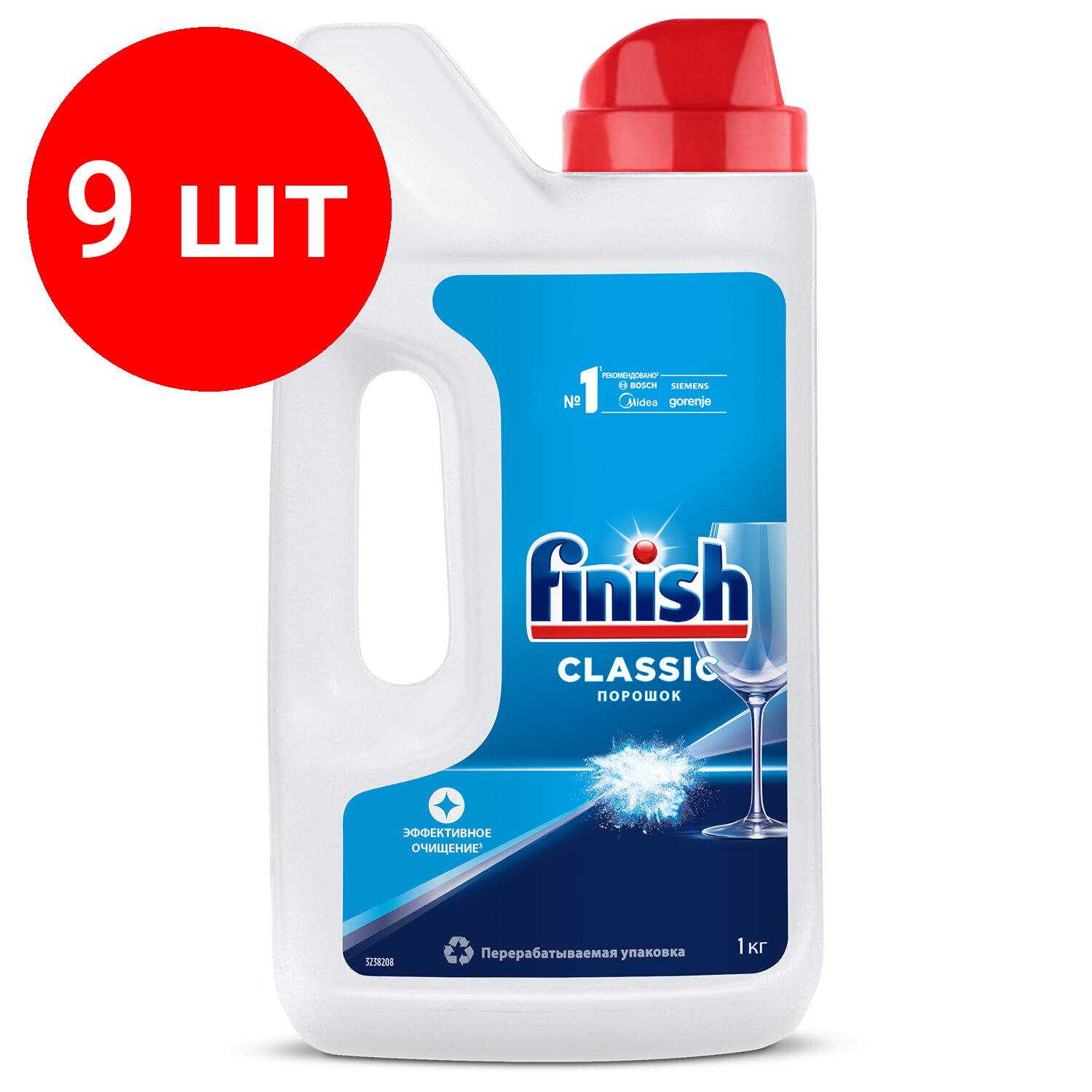 Комплект 9 шт, Порошок для мытья посуды в посудомоечных машинах 1 кг FINISH (Финиш), 3010892