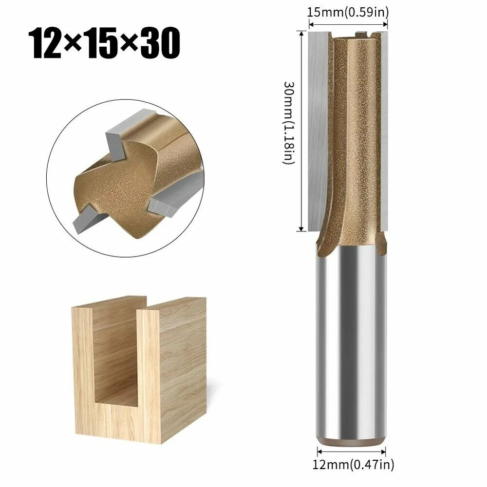 Фреза по дереву пазовая прямая 15 х 30 мм, хвостовик 12 мм