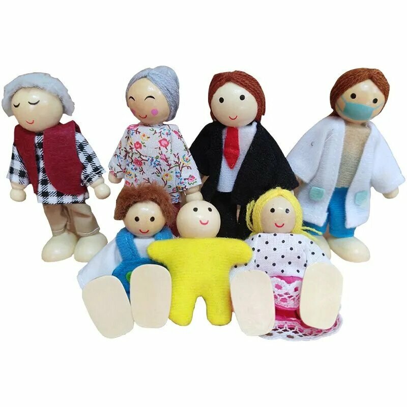 Набор деревянных кукол семья. Маленькие куколки для домика