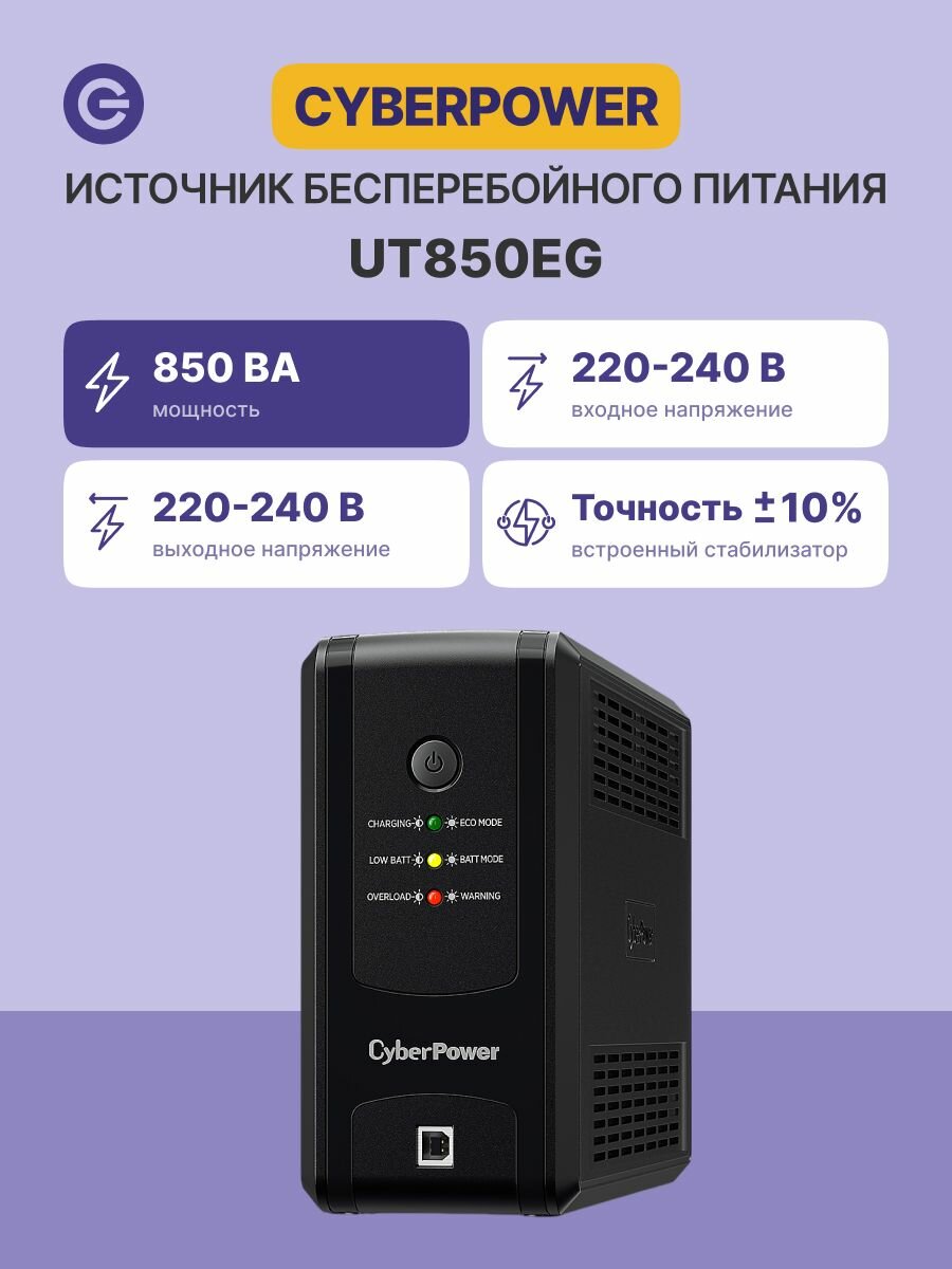Источник бесперебойного питания CYBERPOWER 850VA/480W (UT850EG)