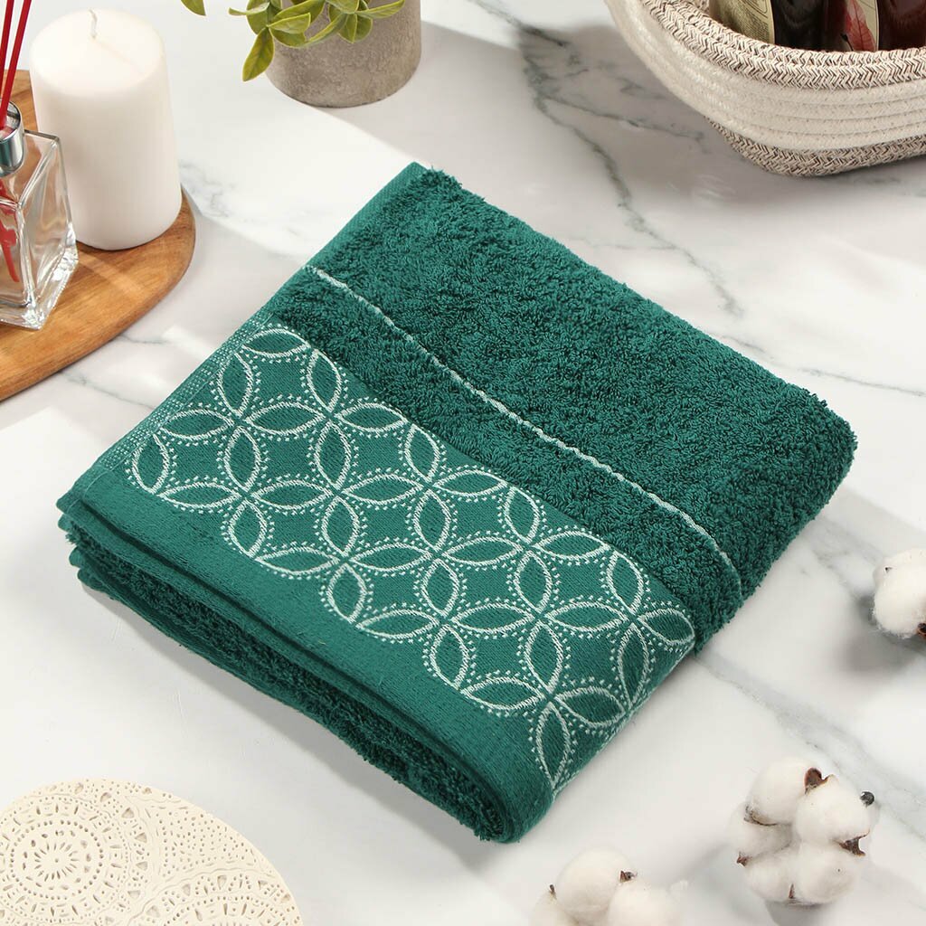 Полотенце махровое Silvano Фелиция 50х90 см, изумрудное, 100% хлопок, плотность 550 г/м2, Узбекистан, для лица и рук
