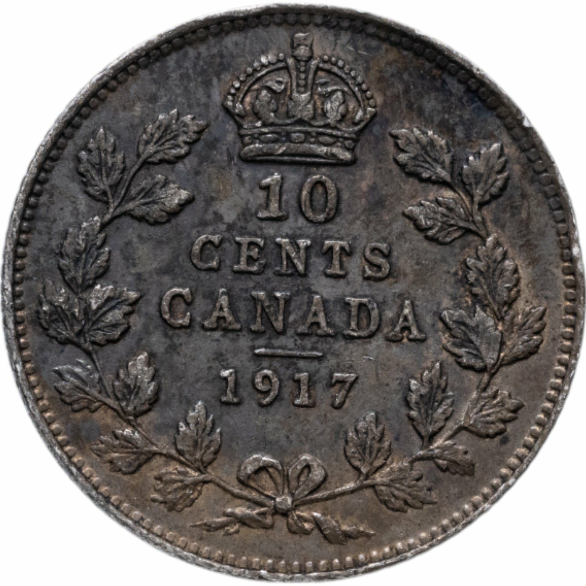 Канада 10 центов cents 1917, Серебро 925, в сохранности XF