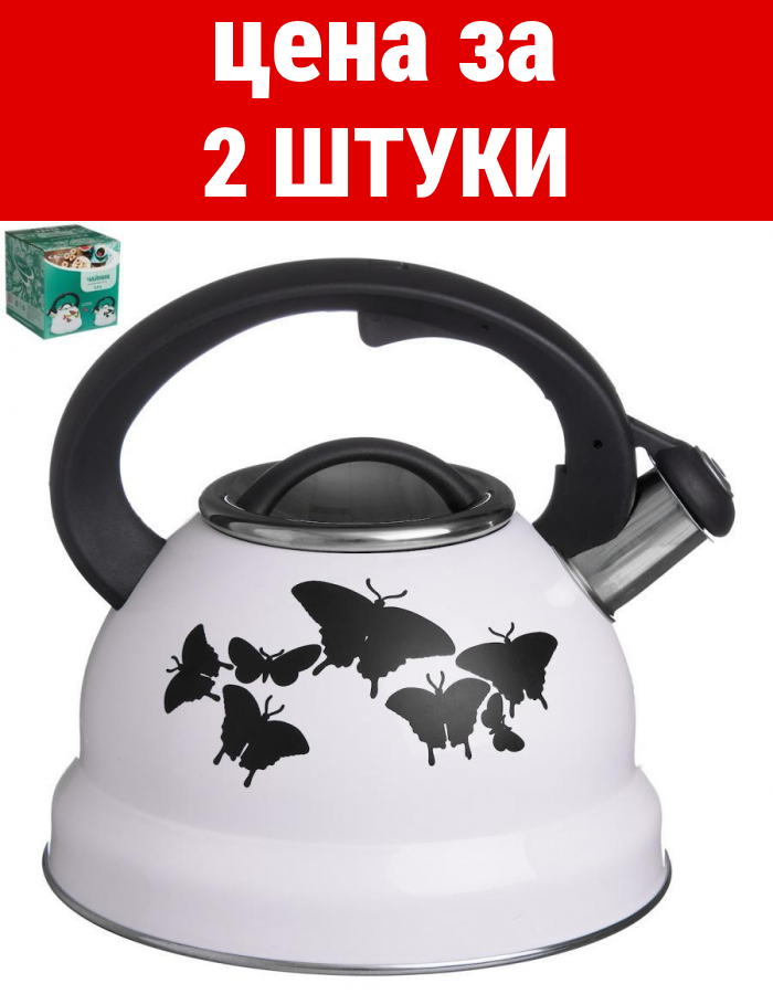 Комплект 2 шт, чайник нерж 2.5Л индукция меняет цвет бабочки катунь