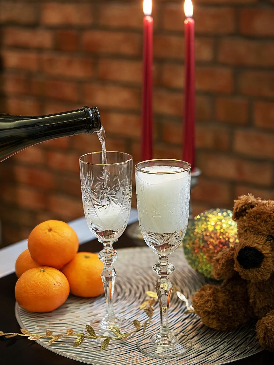 Хрустальные бокалы для шампанского игристых вин 160 мл, набор фужеров 2 шт, Неман 6413 1000/1 золото