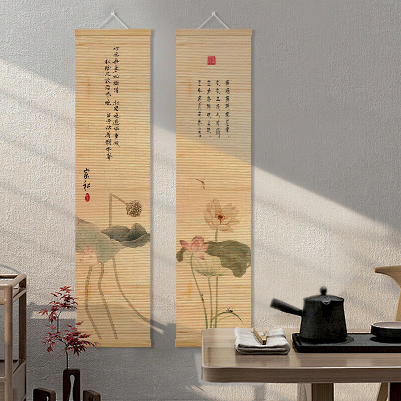 Новая китайская стильная бамбуковая занавеска, висящая в чайной, зен-прокатная живопись, каллиграфическая живопись для гостиной, декоративная живопись для фоновой стены
